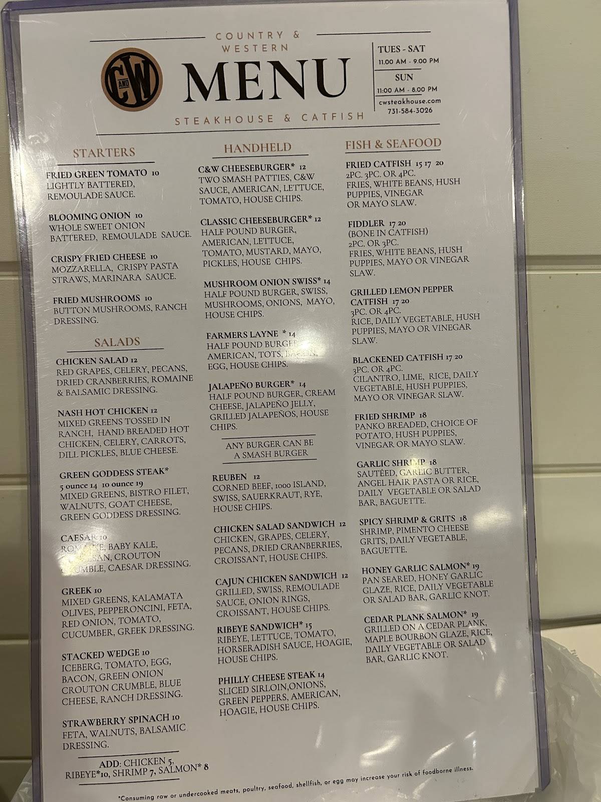 Menu at Country & Western Steakhouse, Camden