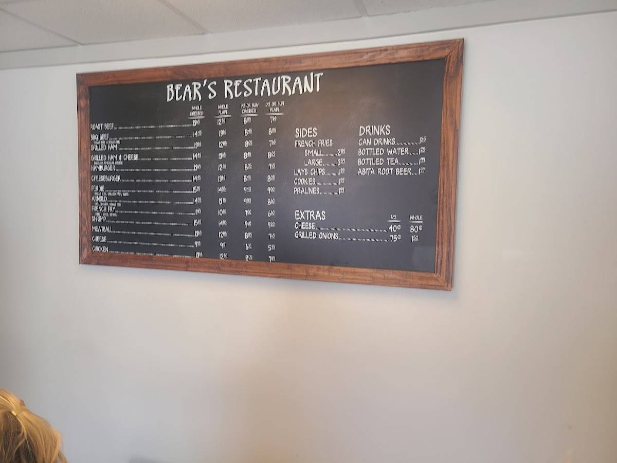 Menu at Bear's Restaurant, Covington