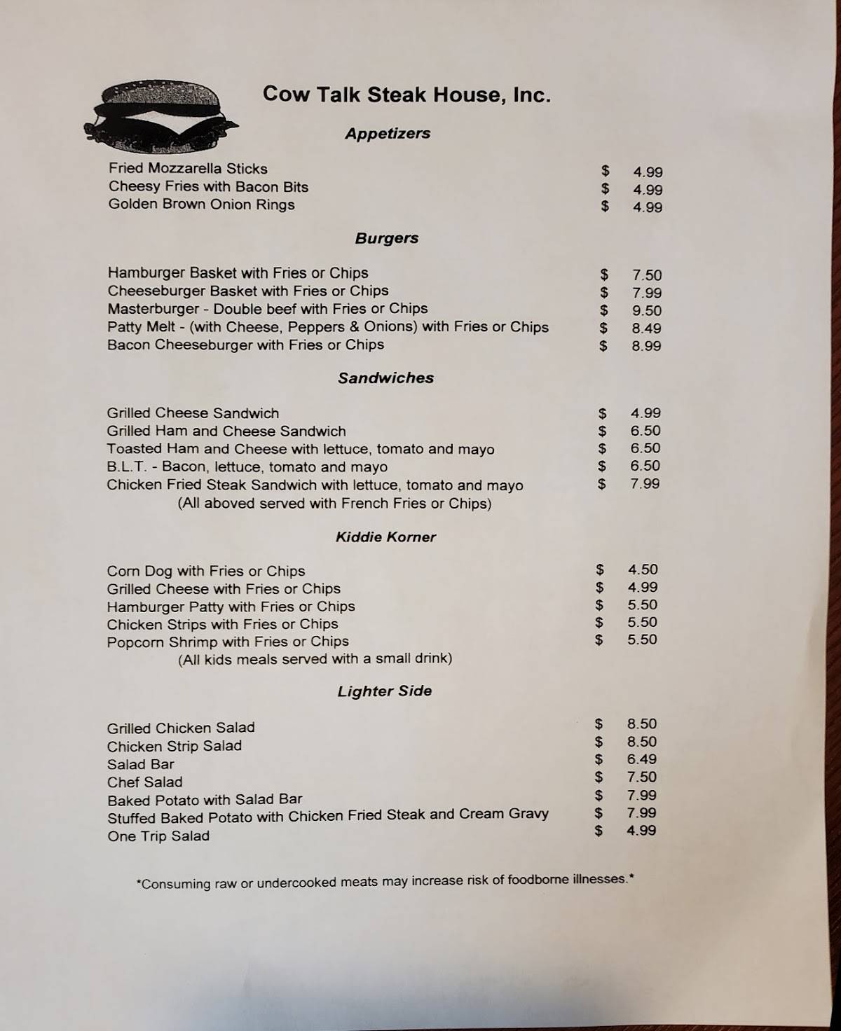 Menu at CowTalk Steakhouse, Navasota