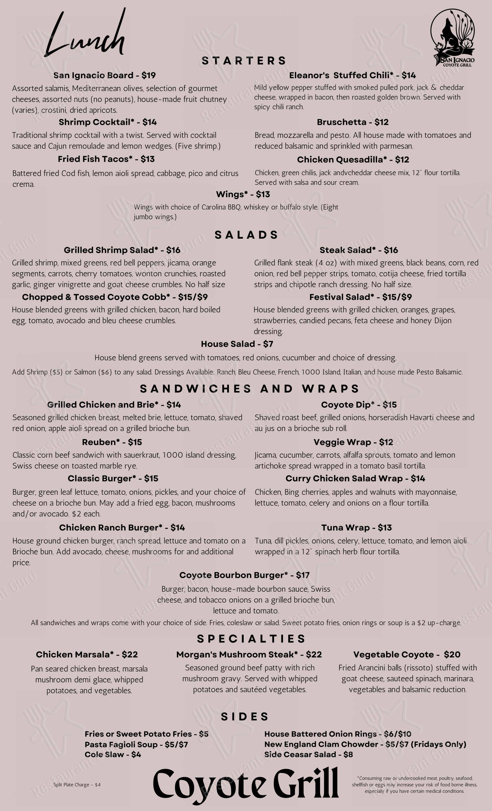 Menu at Coyote Grill at San Ignacio Golf Club, Green Valley, S Camino ...
