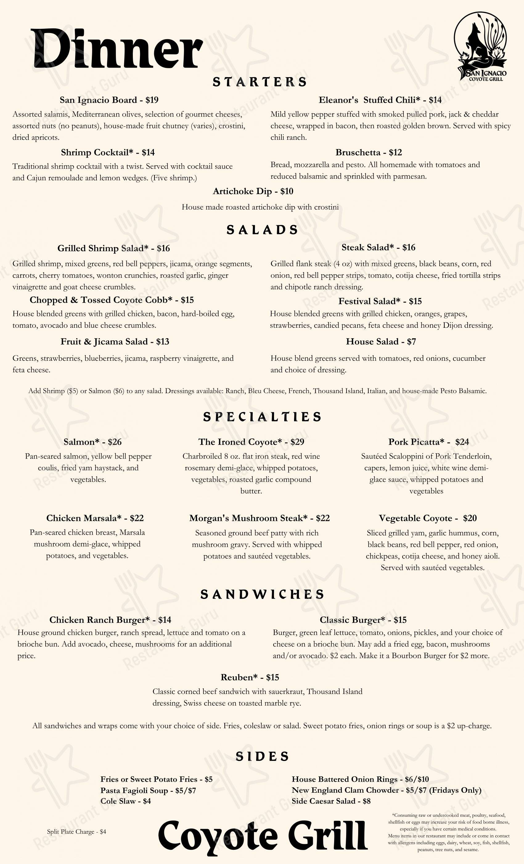 Menu at Coyote Grill at San Ignacio Golf Club, Green Valley, S Camino ...