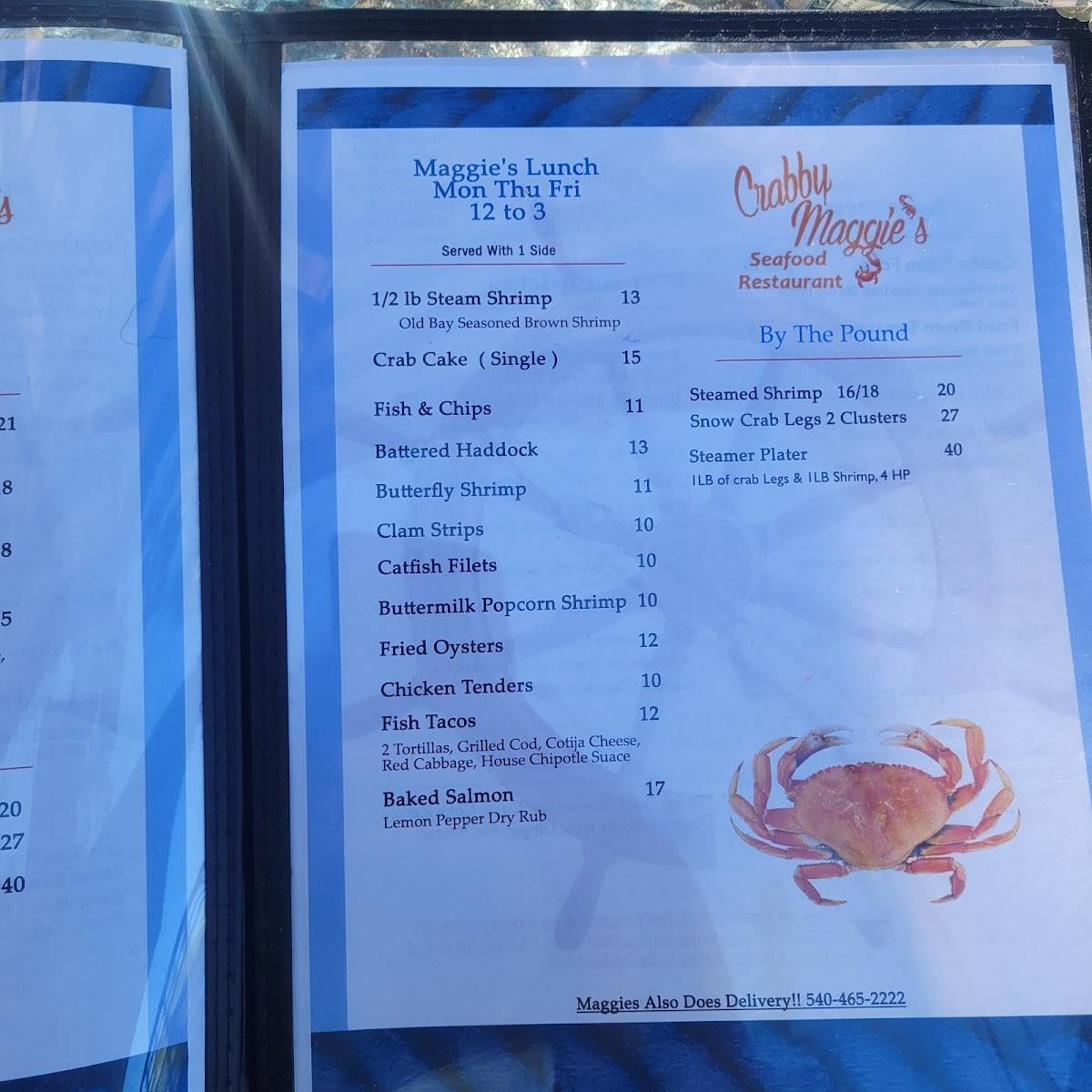 Menu at Crabby Maggie's Seafood & More Resturant restaurant, Strasburg