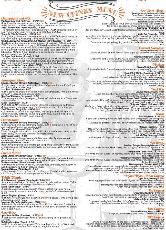 Menu at Craft restaurant, Randburg