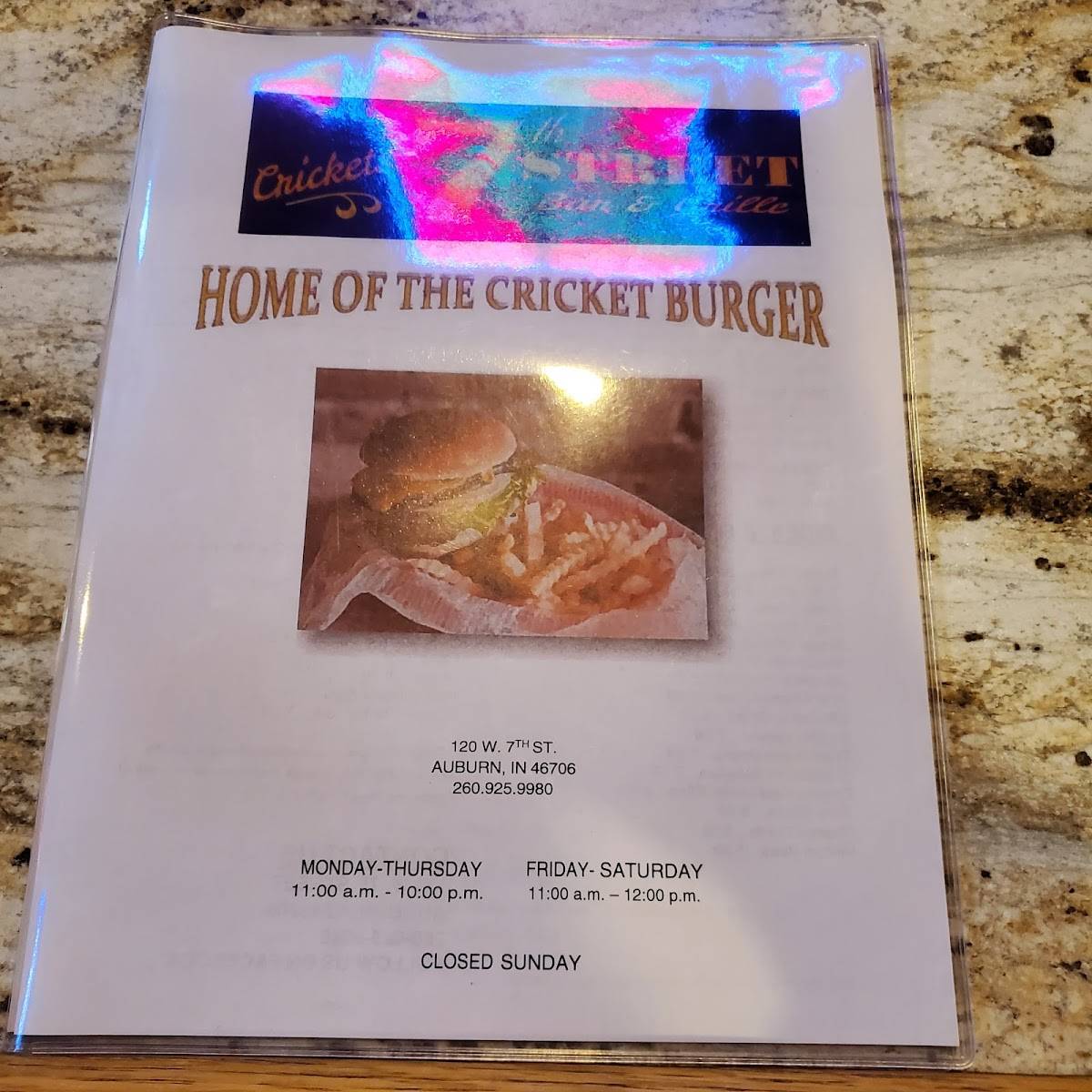 Menu at Cricket's 7th St. Bar & Grille, Auburn