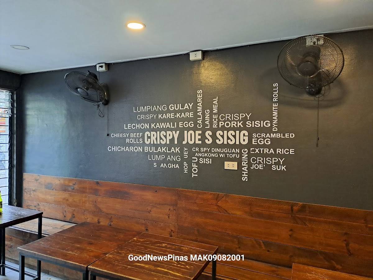 Menu at Crispy Joe's Sisig restaurant, Santa Rosa