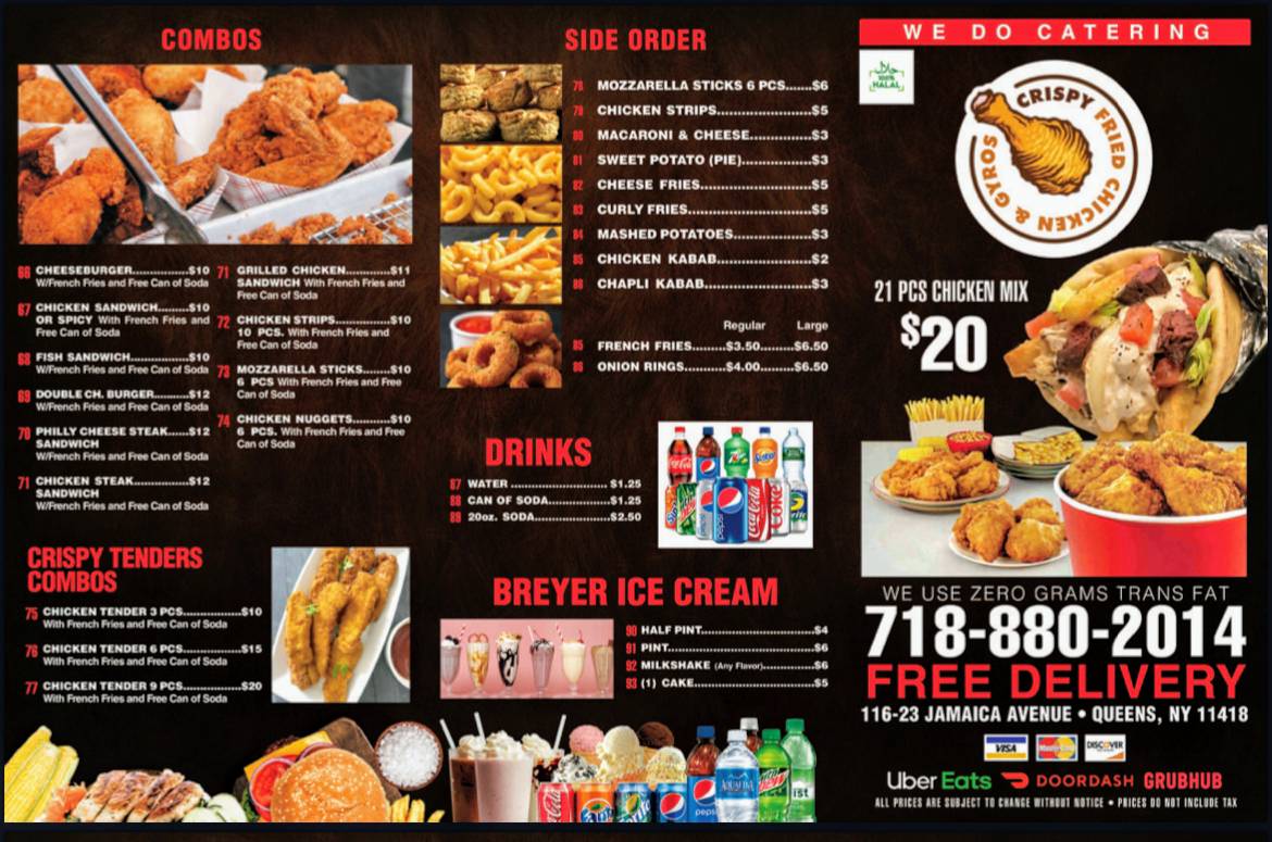 Menu at Crispy fried chicken & gyros restaurant, New York City