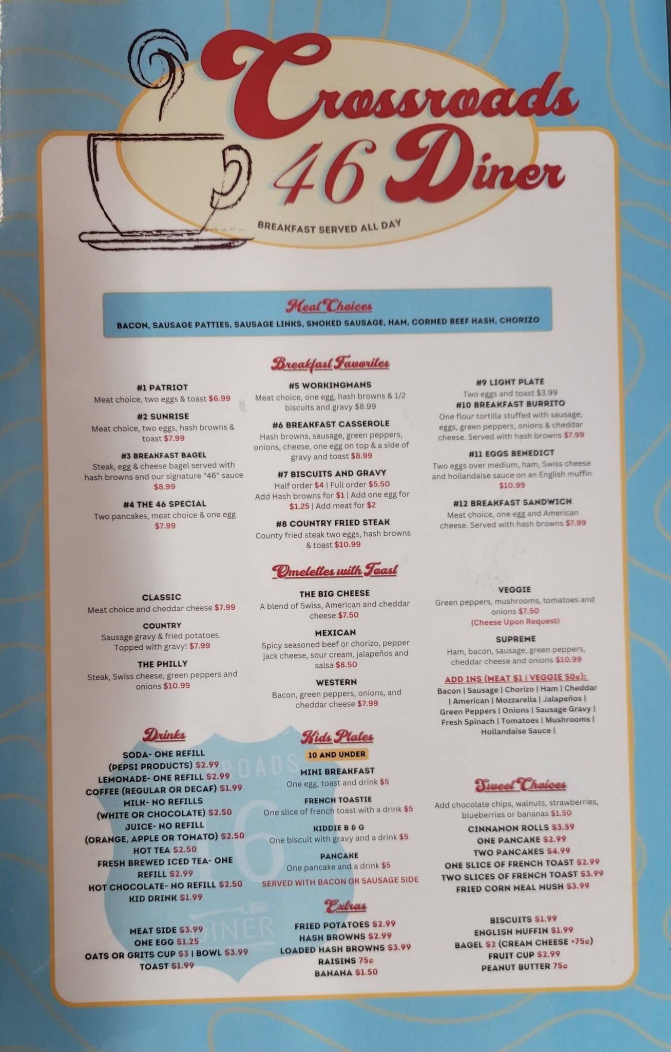 Menu at Crossroads 46 Diner steakhouse, Spencer