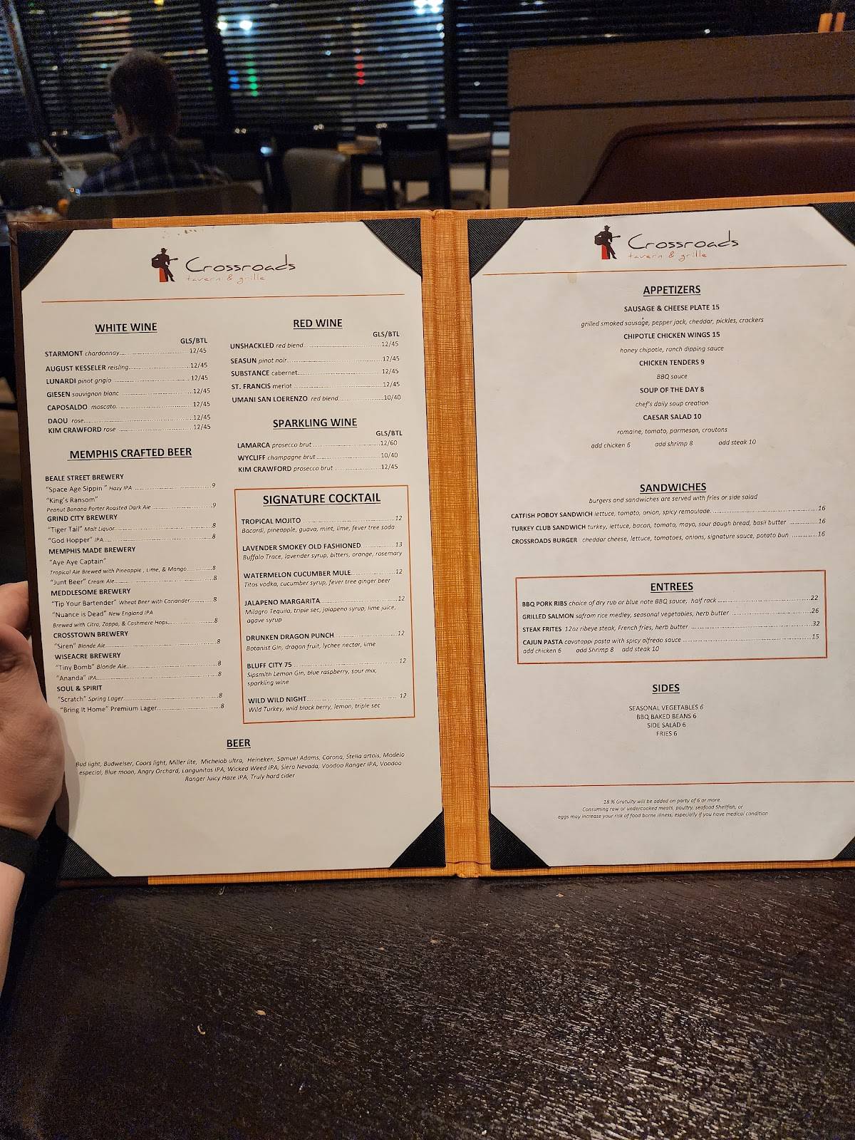 Menu at Crossroads Tavern & Grille restaurant, Memphis, 250 N Main St