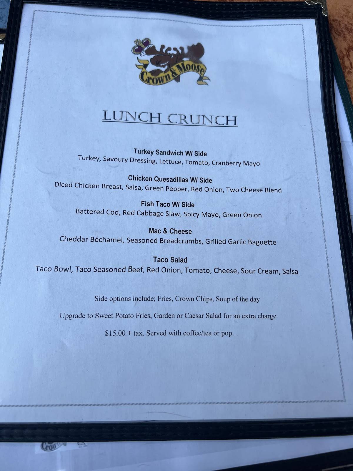 Menu at Crown & Moose pub & bar, Corner Brook