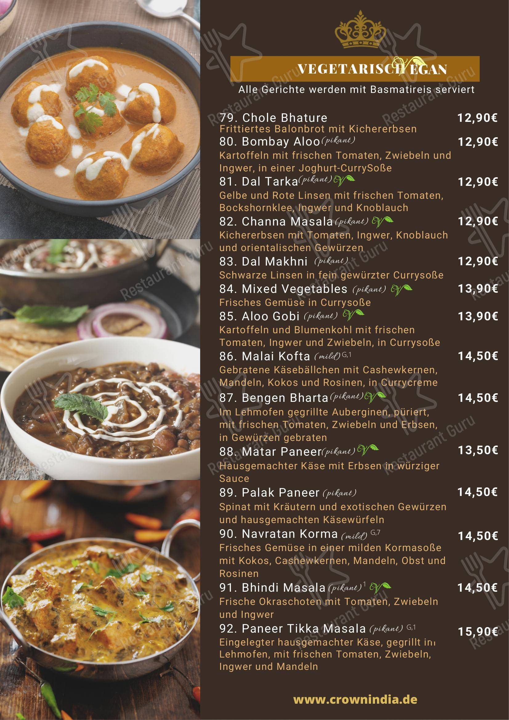 Speisekarte von Crown of India Eschborn restaurant, Eschborn