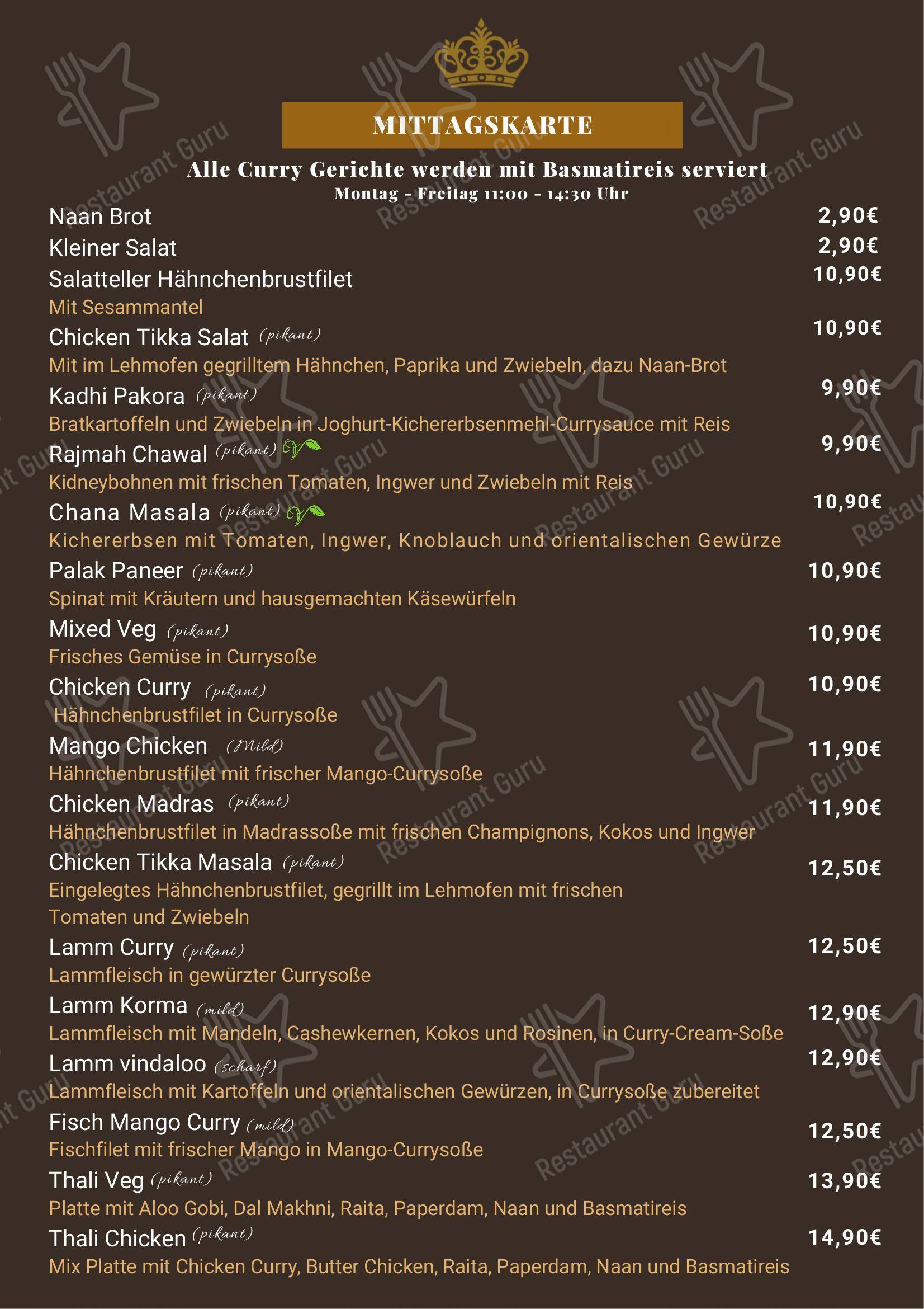 Speisekarte von Crown of India Eschborn restaurant, Eschborn