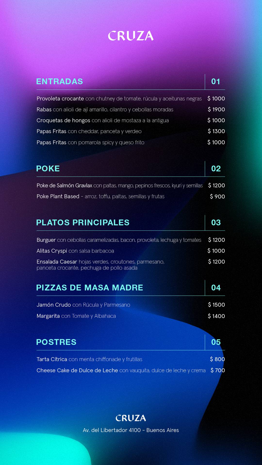 Carta del pub y bar Cruza Polo, Buenos Aires, Av. del Libertador 4100