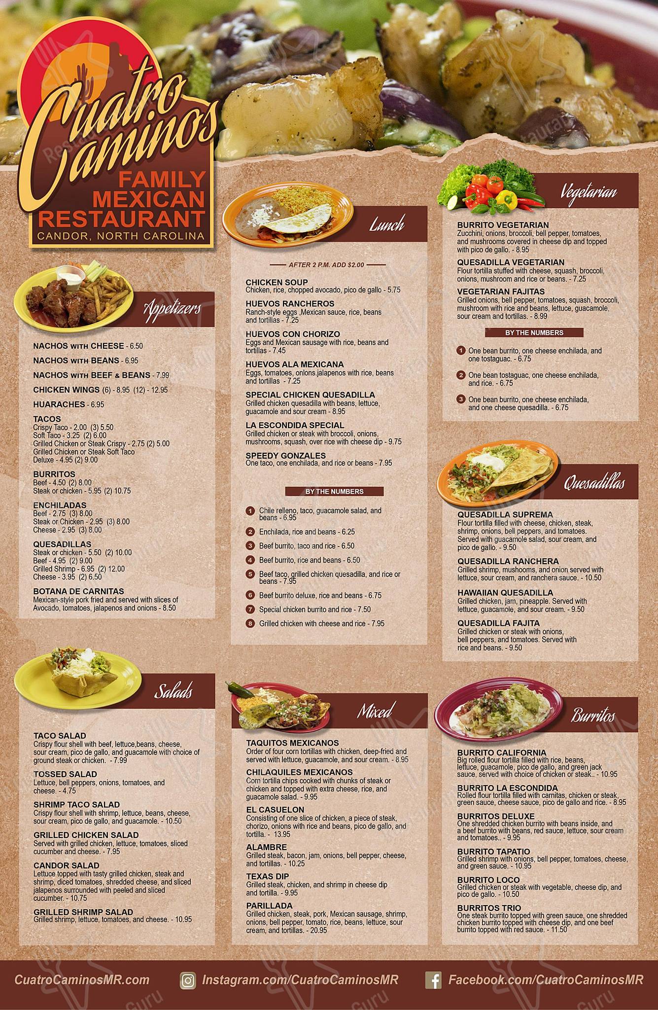 Menu at Cuatro Caminos Mexican Restaurant, Candor