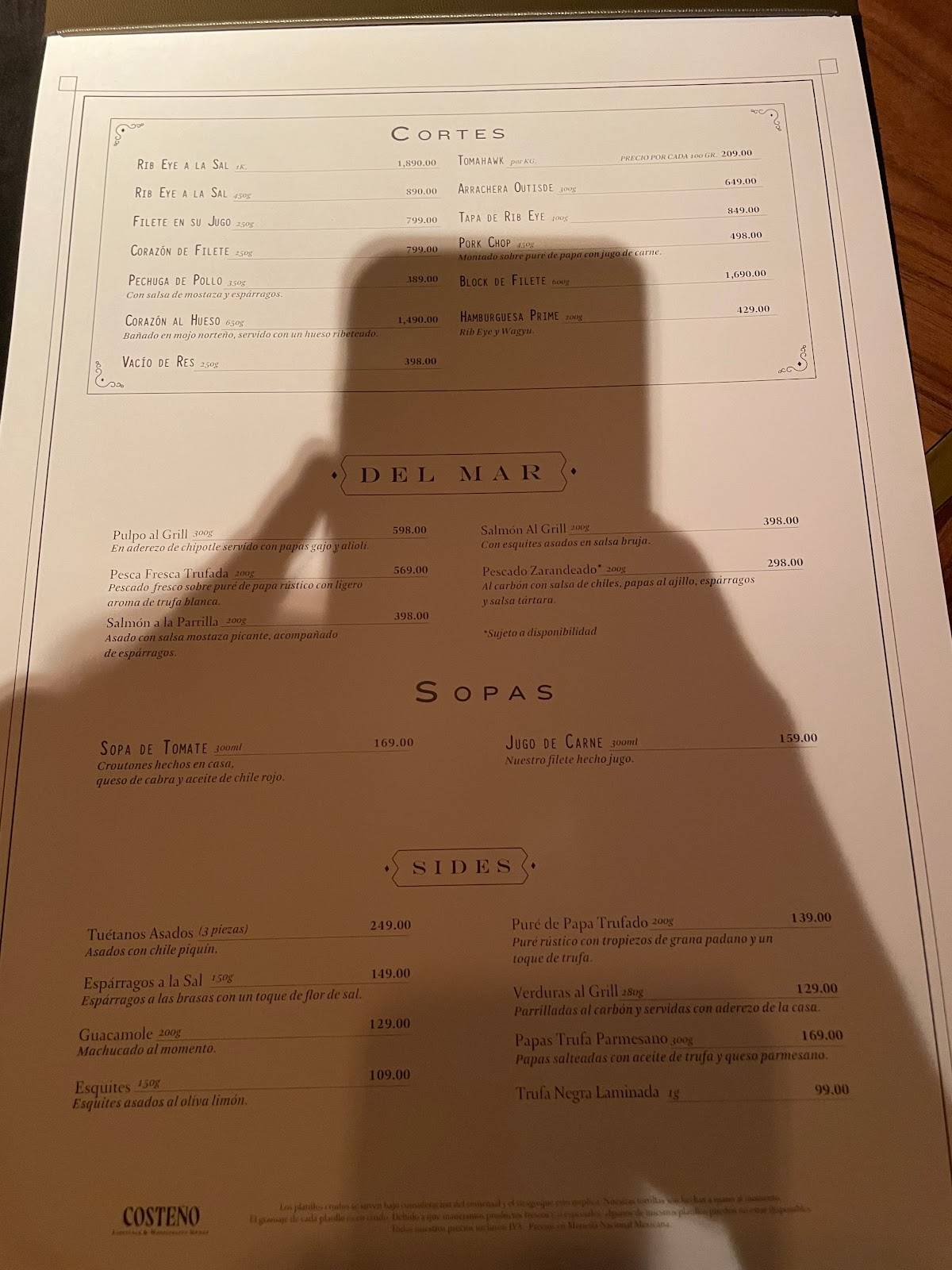 Carta del restaurante Cuerno Calzada, San Pedro Garza García