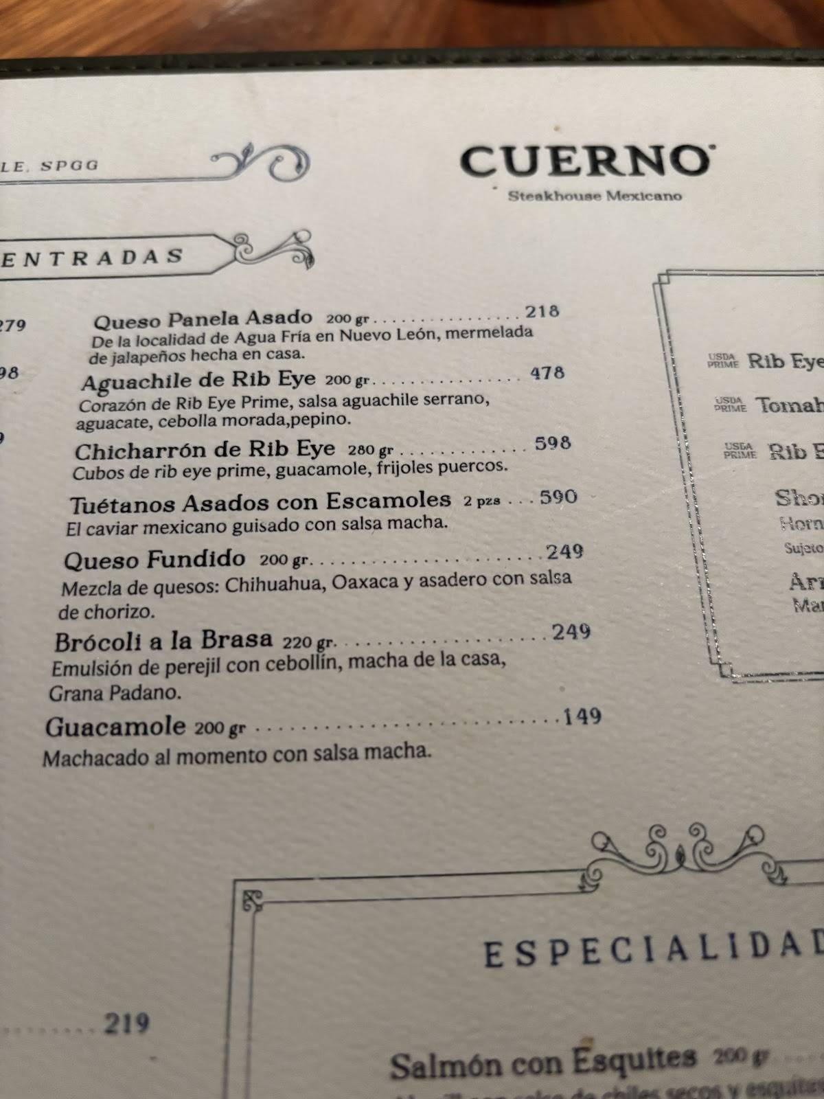 Carta del restaurante Cuerno Calzada, San Pedro Garza García