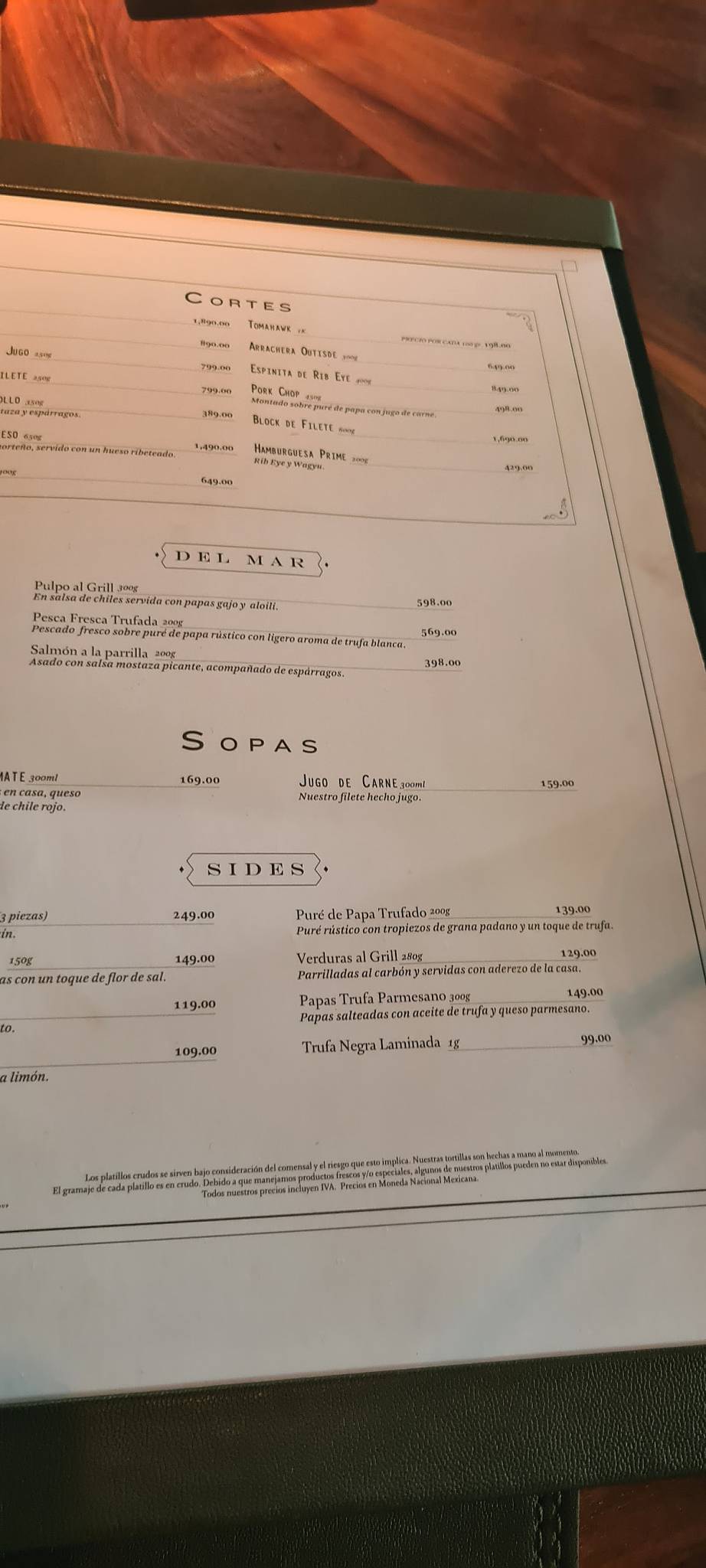 Carta del restaurante Cuerno Calzada, San Pedro Garza García