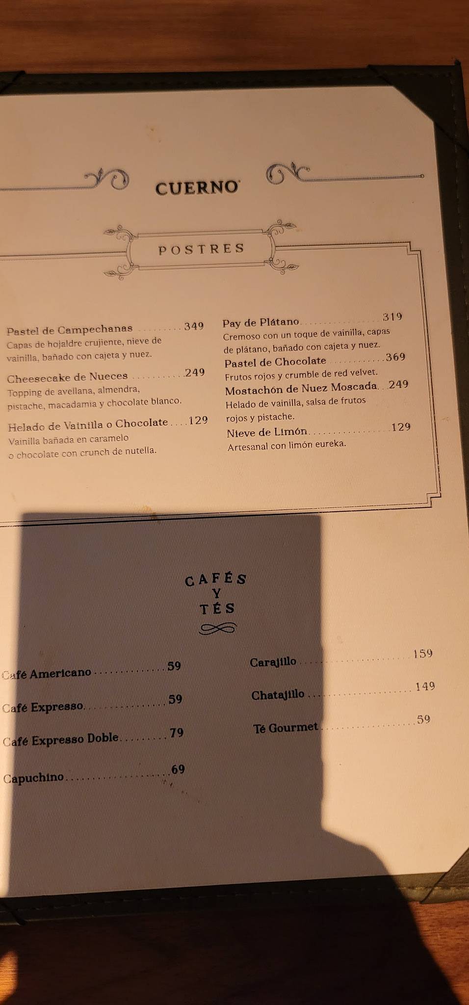Carta del restaurante Cuerno Calzada, San Pedro Garza García
