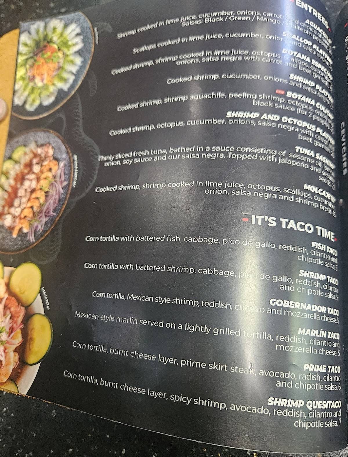 Menu at Culichi town restaurant, Aurora
