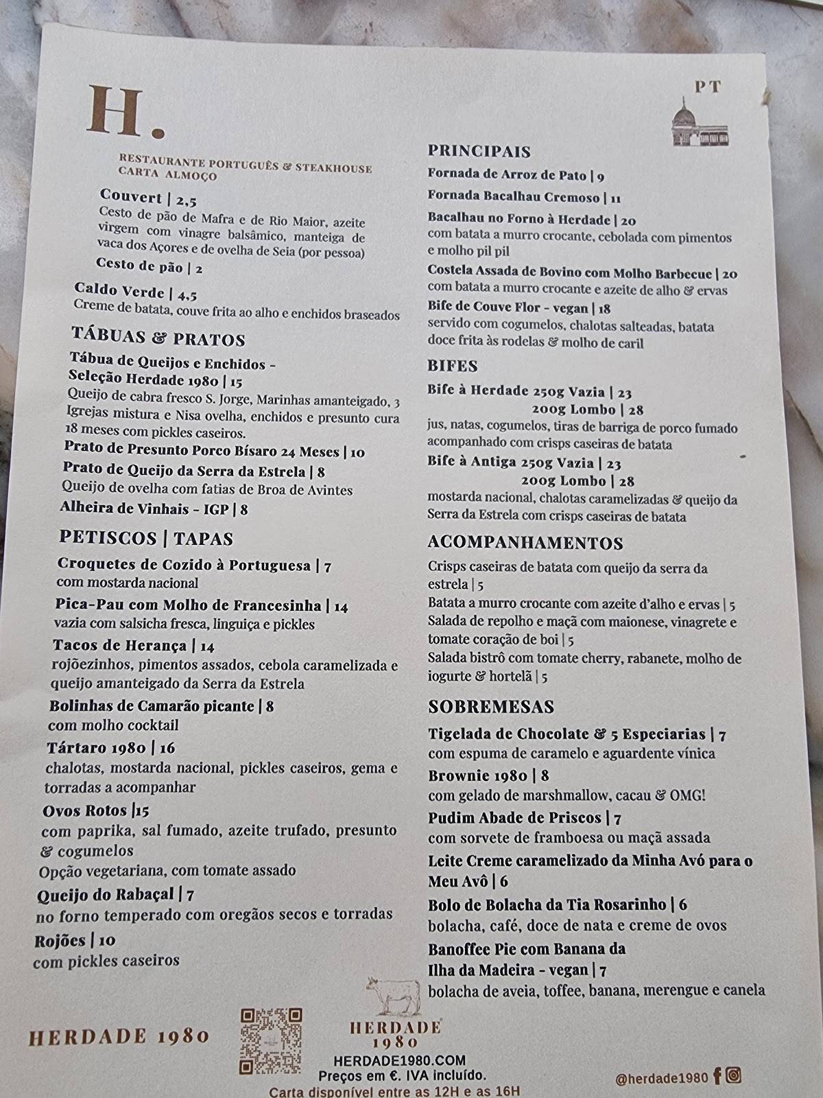 Menu em Culto ao Bacalhau restaurante, Porto