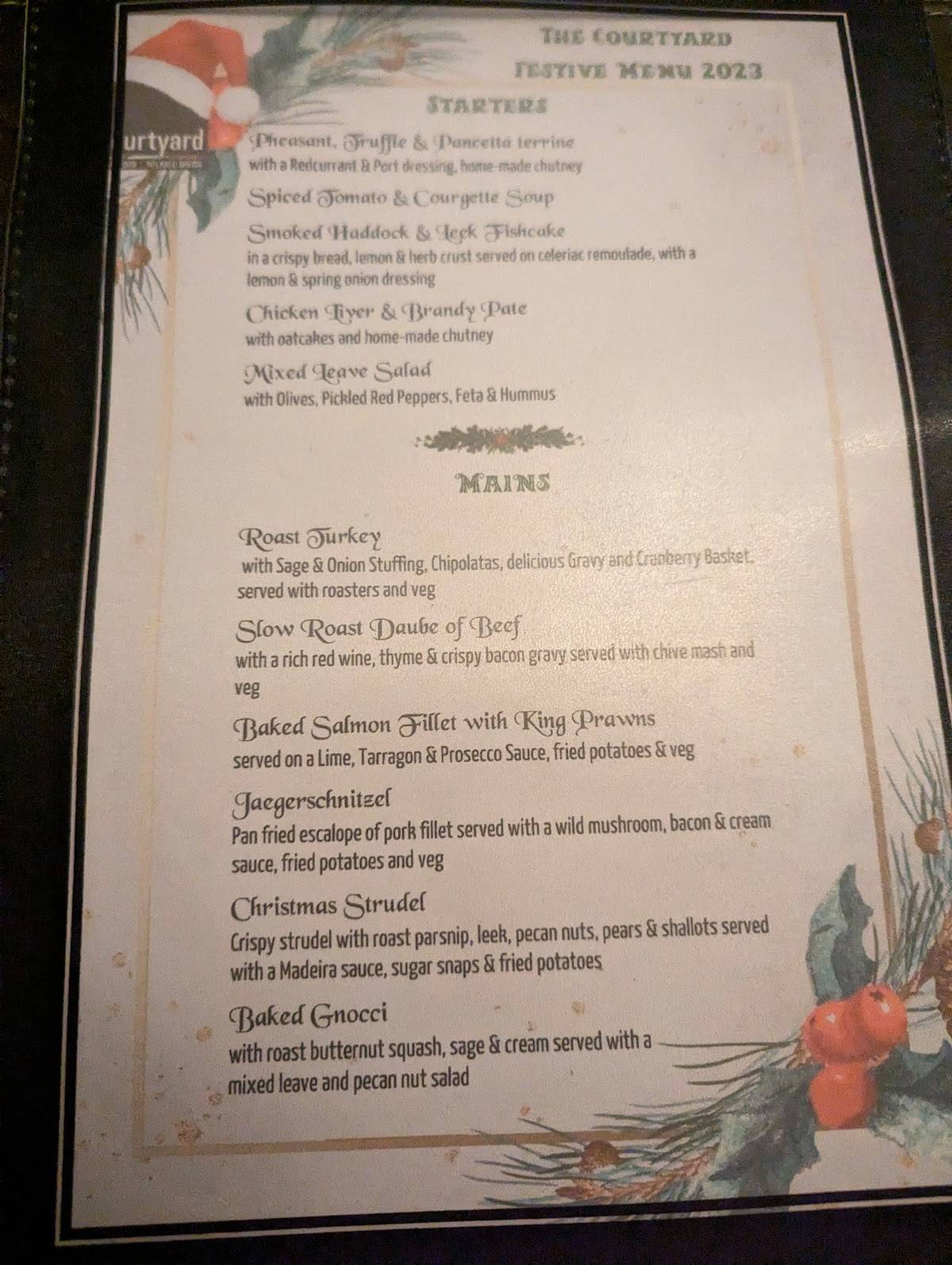 Menu at The Courtyard restaurant, Cupar