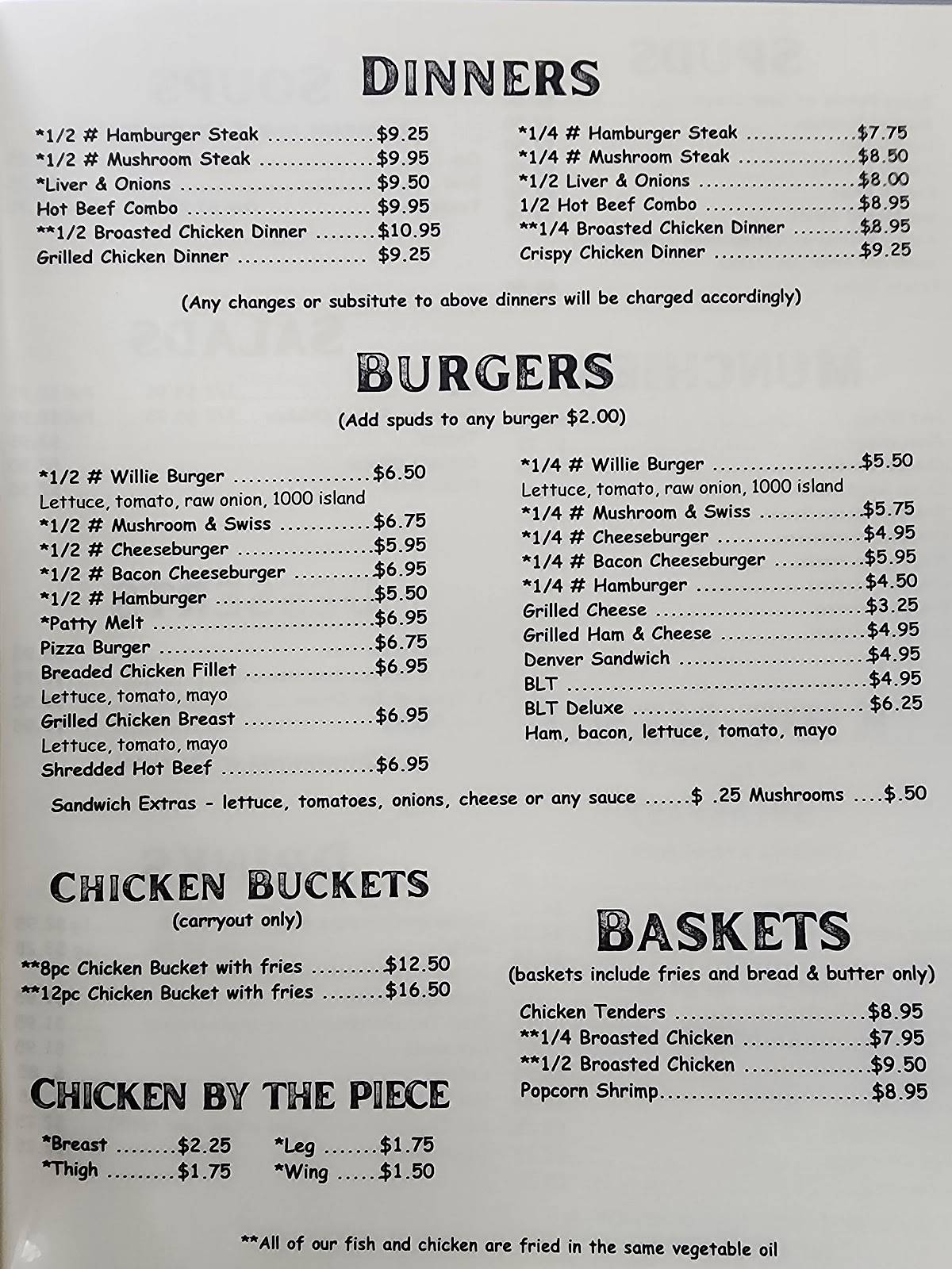 Menu at Curve-In Cafe, Redgranite