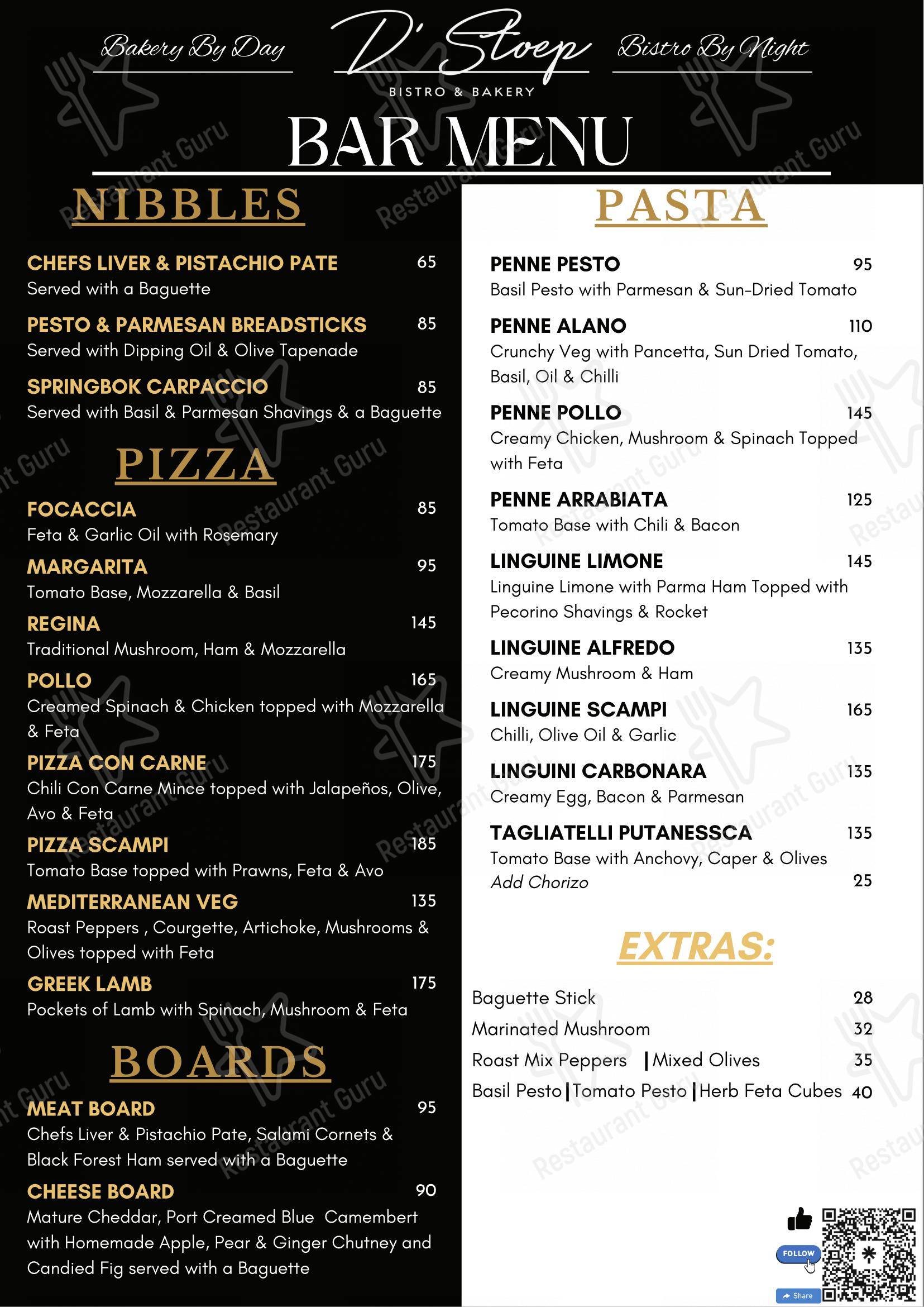 Menu at D' Stoep Bistro & Bakery & Bar, Port Elizabeth