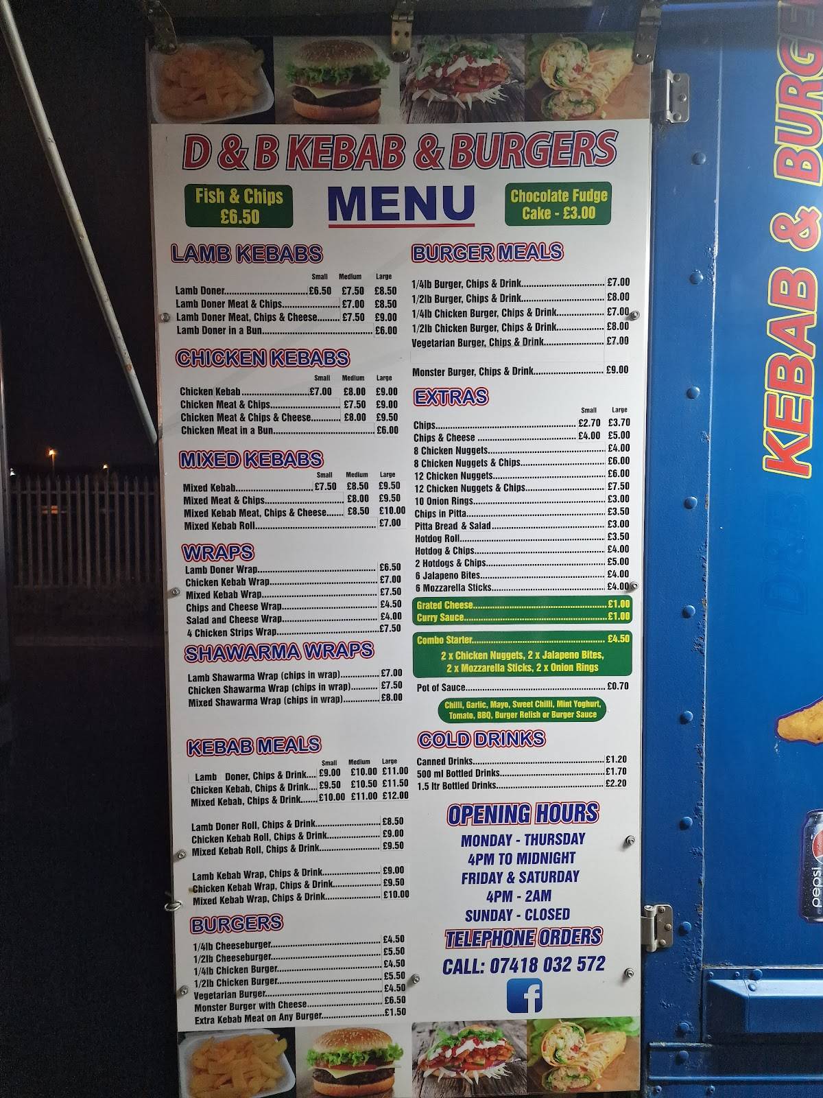 Menu at Boss kebab van restaurant, Bristol