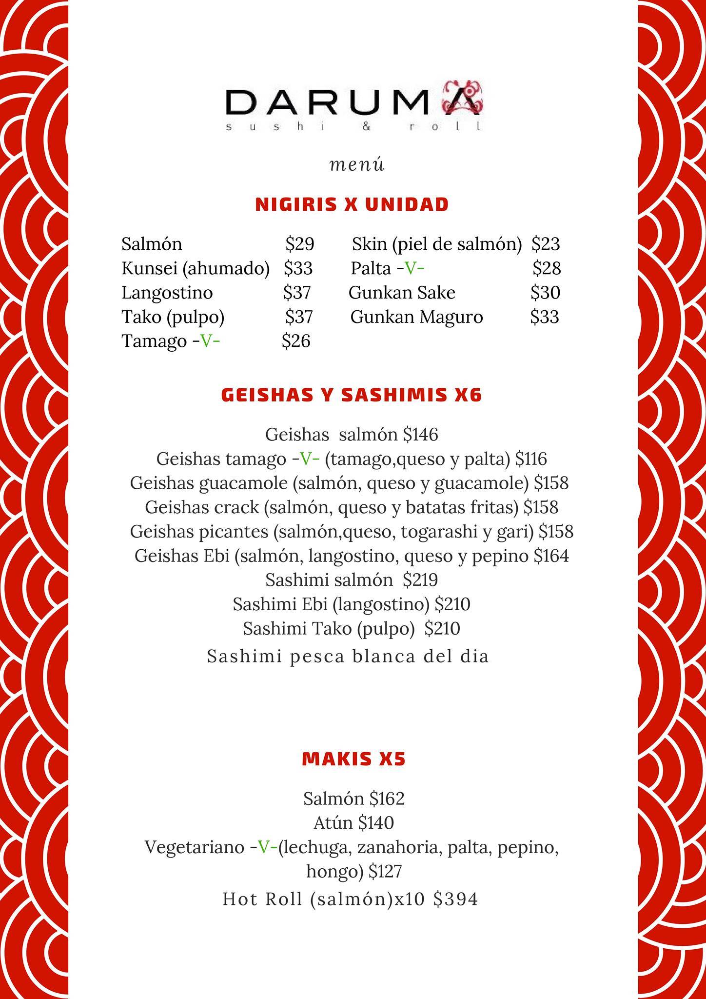 Carta del restaurante DARUMA sushi & roll, Lanús Este, B1824CFD