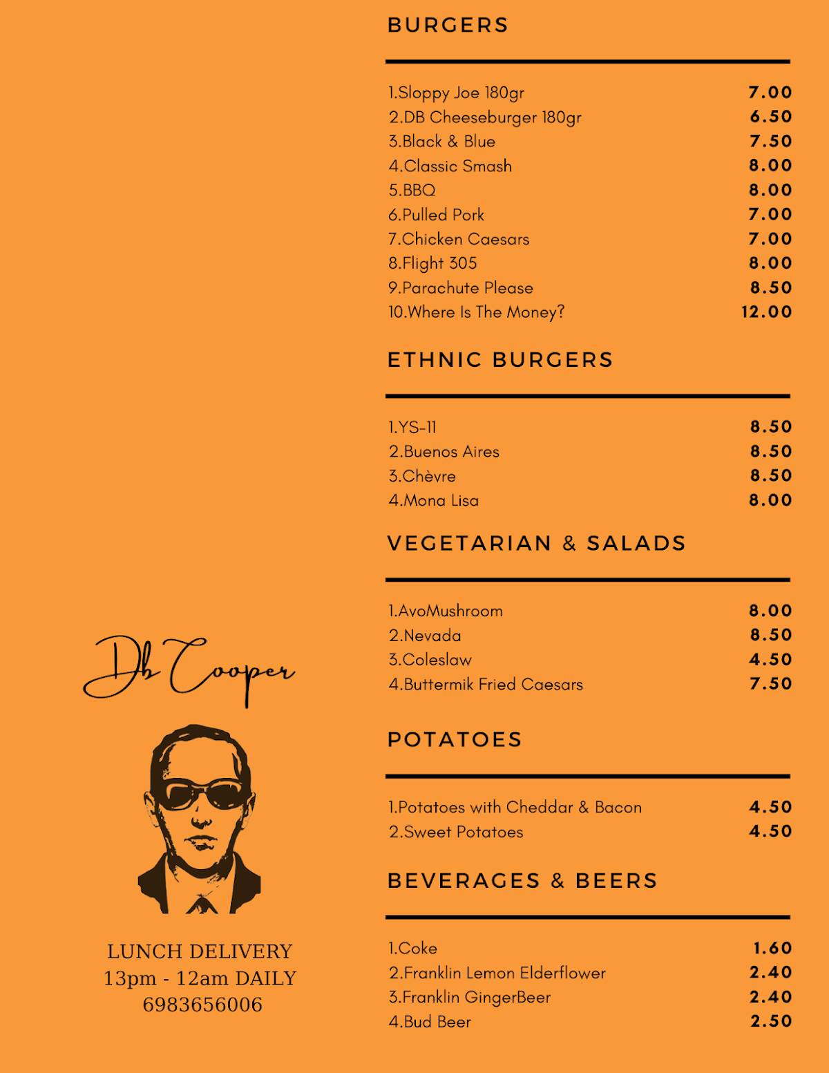 Menu at DB Cooper Burgers, Thessaloniki