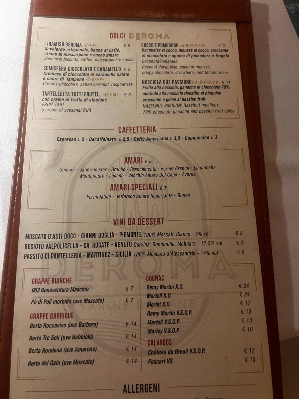 Menu da DEROMA - Farine Romane ristorante, Roma
