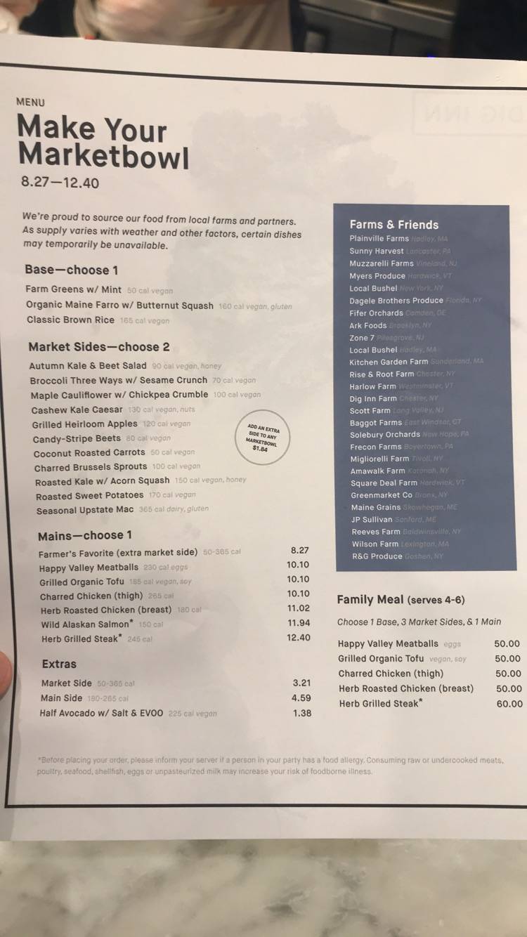 Menu at DIG restaurant, New York City, 80 Broad St