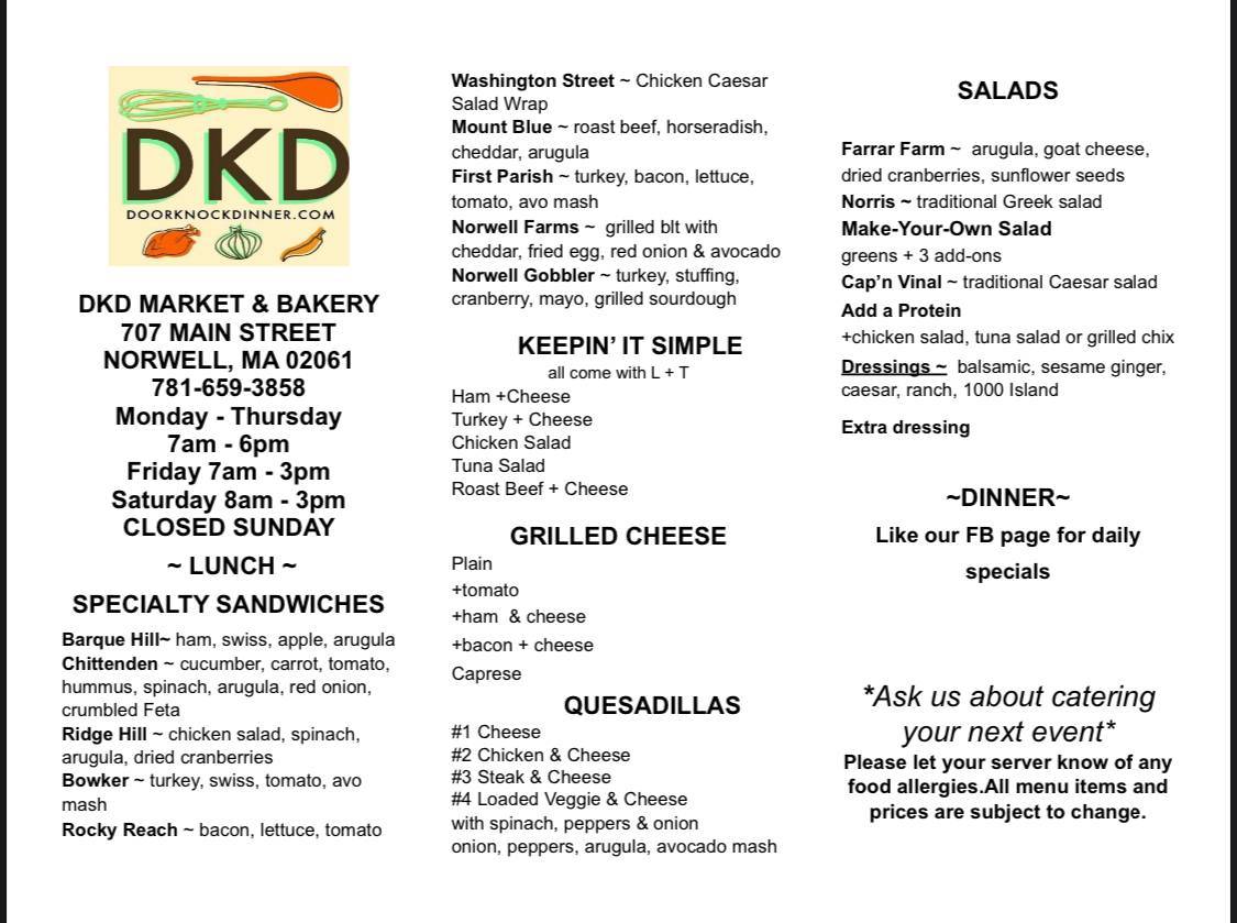 Menu at DKD Market & Bakery, Norwell