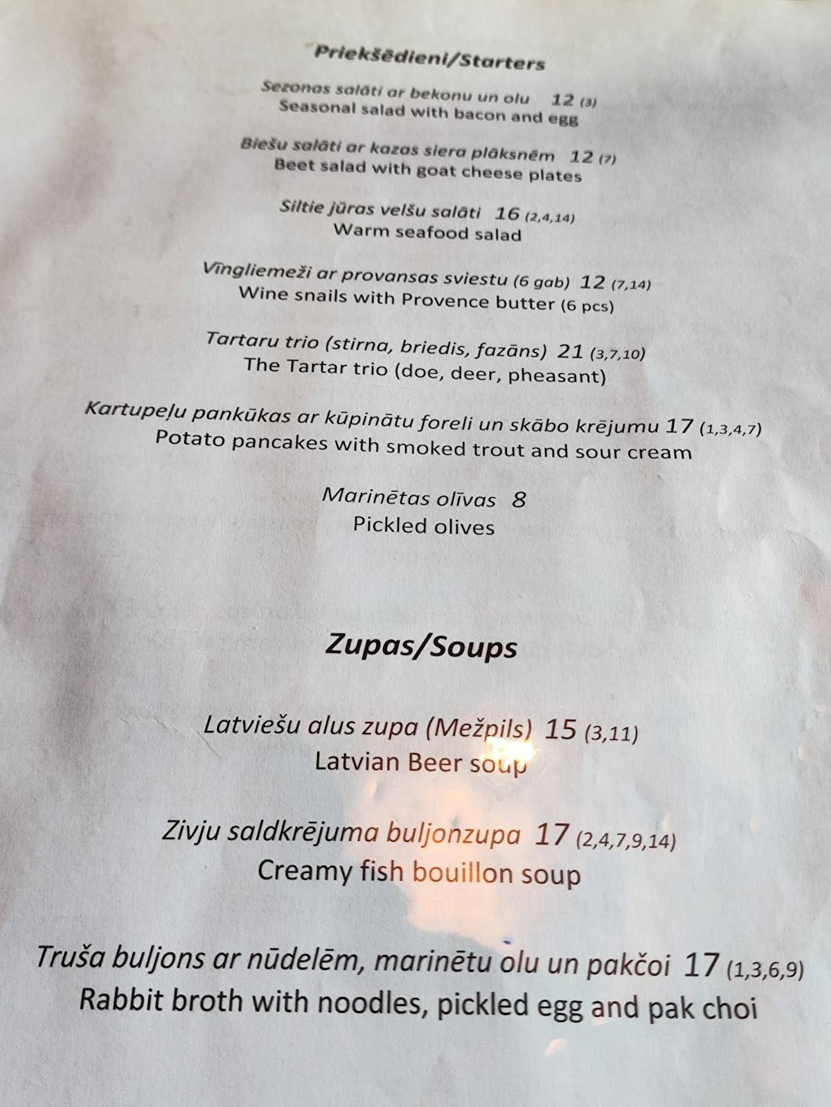 Speisekarte von DOM restaurant, Riga