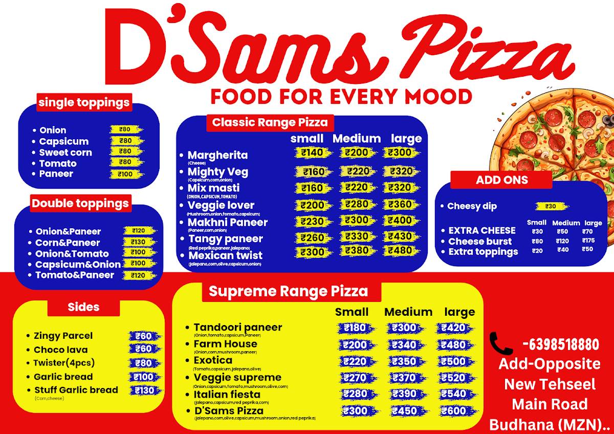 Menu at D'Sams Cafe, Budhana