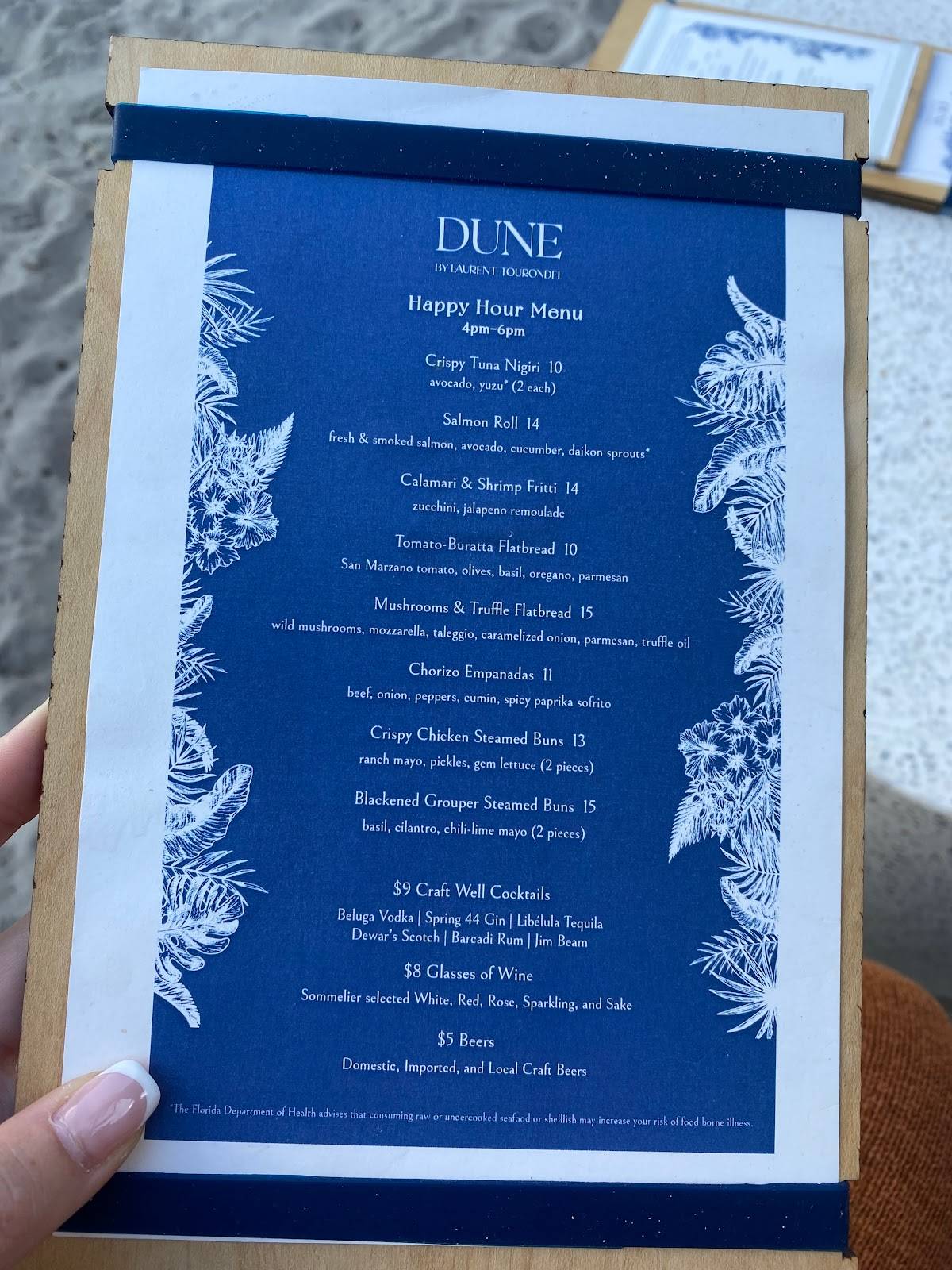 Menu at DUNE by Laurent Tourondel steakhouse, Fort Lauderdale