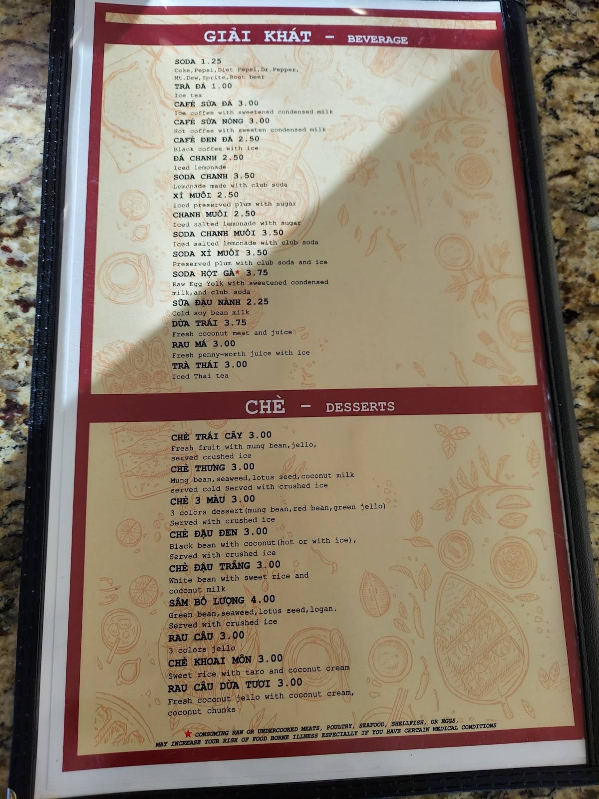 Menu at Da Vàng Restaurant, Phoenix