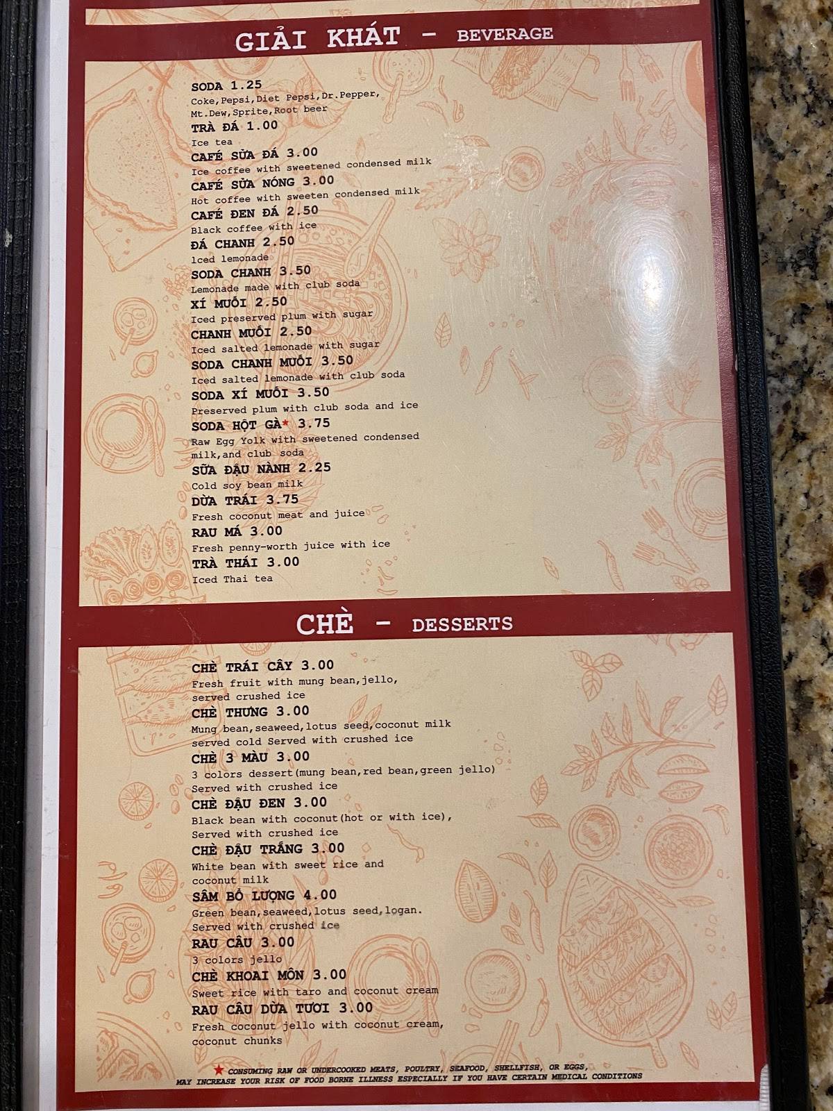 Menu at Da Vàng Restaurant, Phoenix