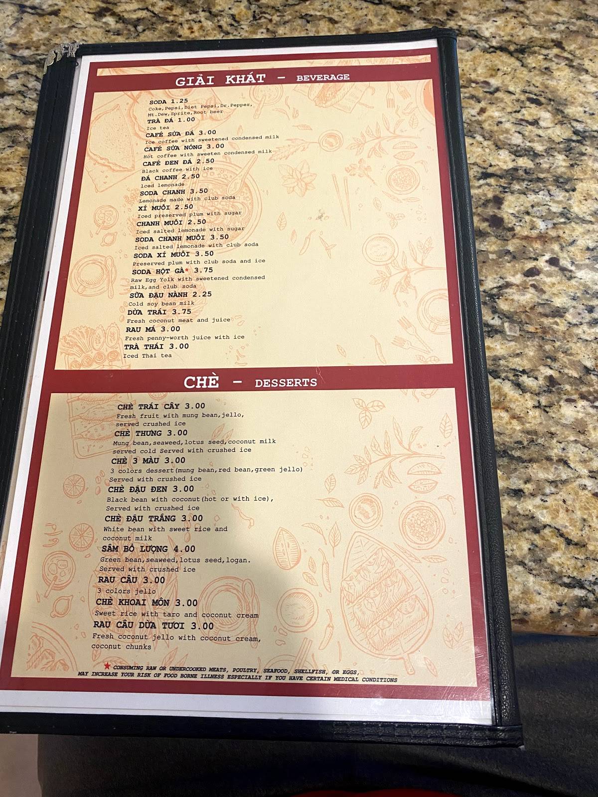Menu at Da Vàng Restaurant, Phoenix