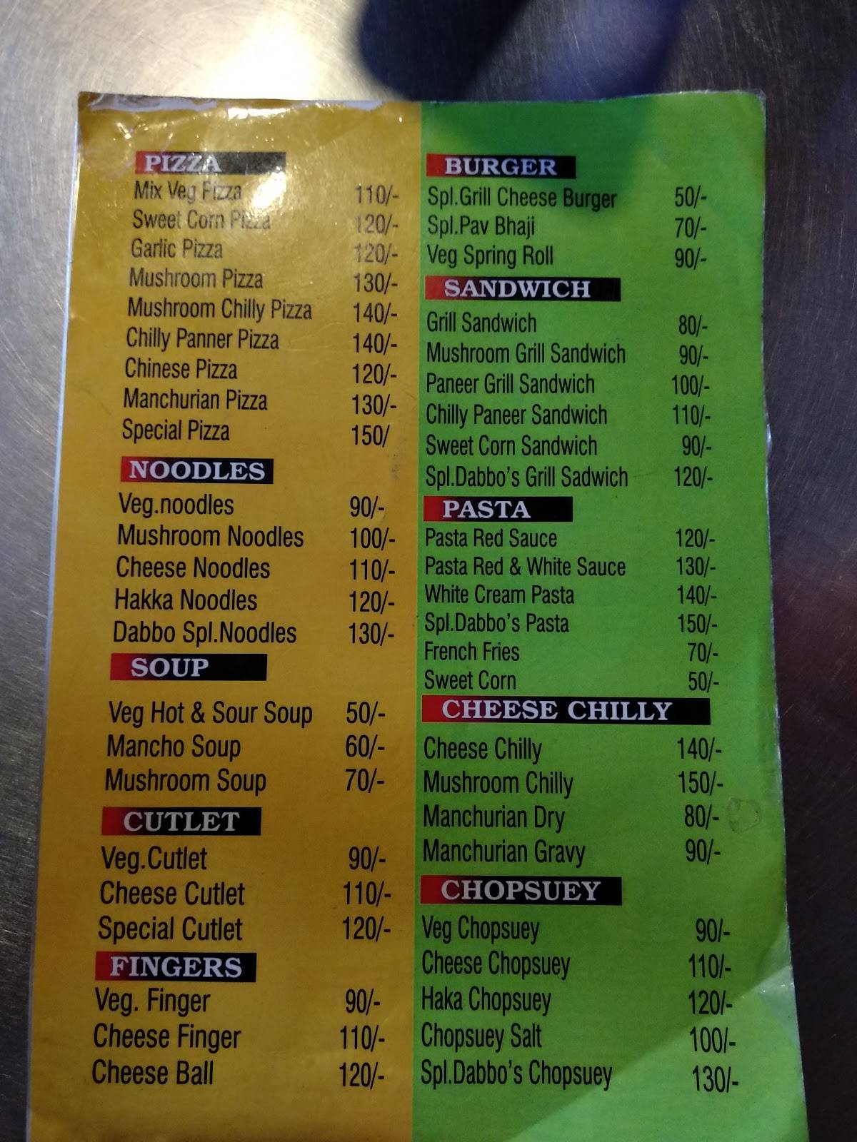 Menu at Dabbo's Pizza Moga, Moga