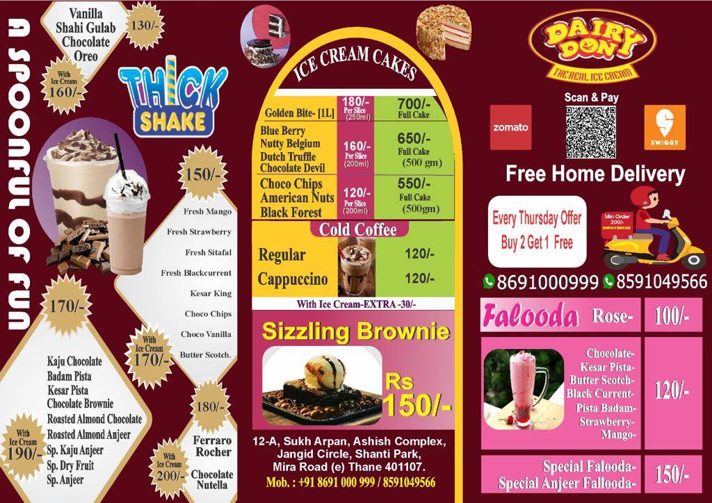 Menu at Dairy Don Ice Cream, Mira Bhayandar, Shop-12A