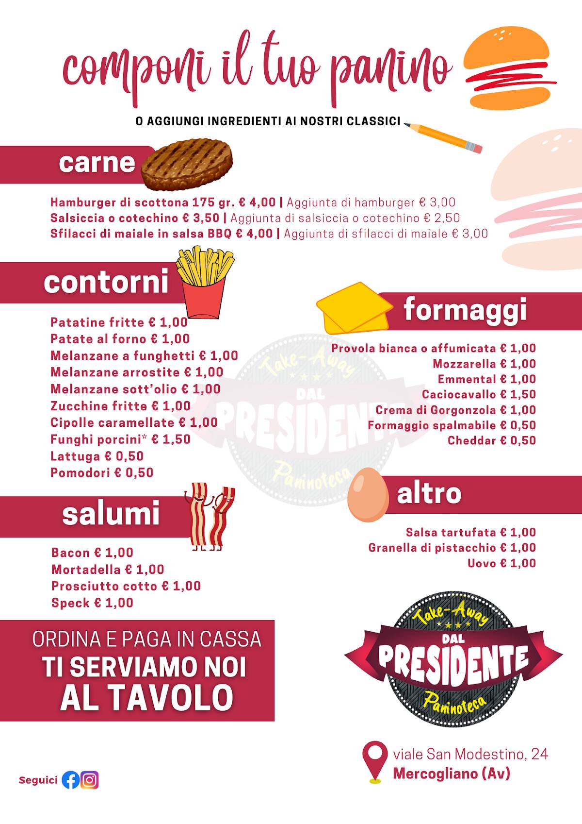 Menu at Dal Presidente restaurant, Mercogliano, Viale S. Modestino