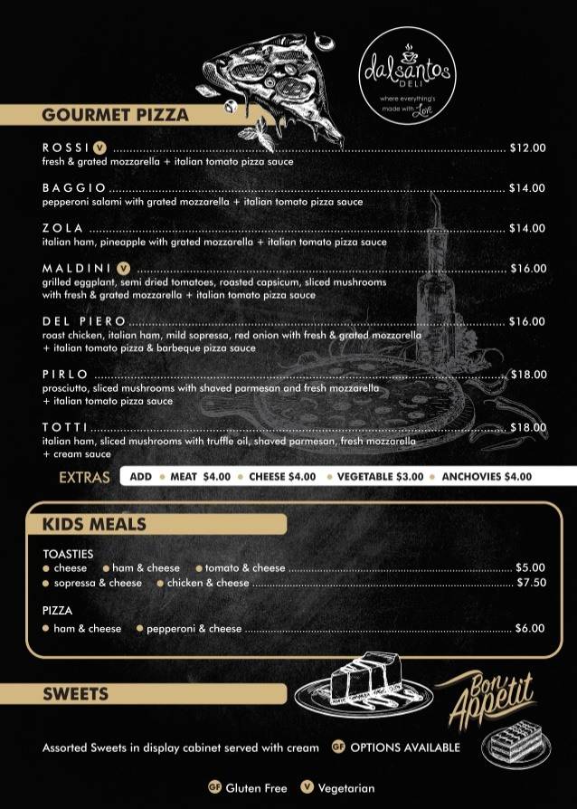 Menu at DalSanto's Coffee, Cafe & Deli, Ayr