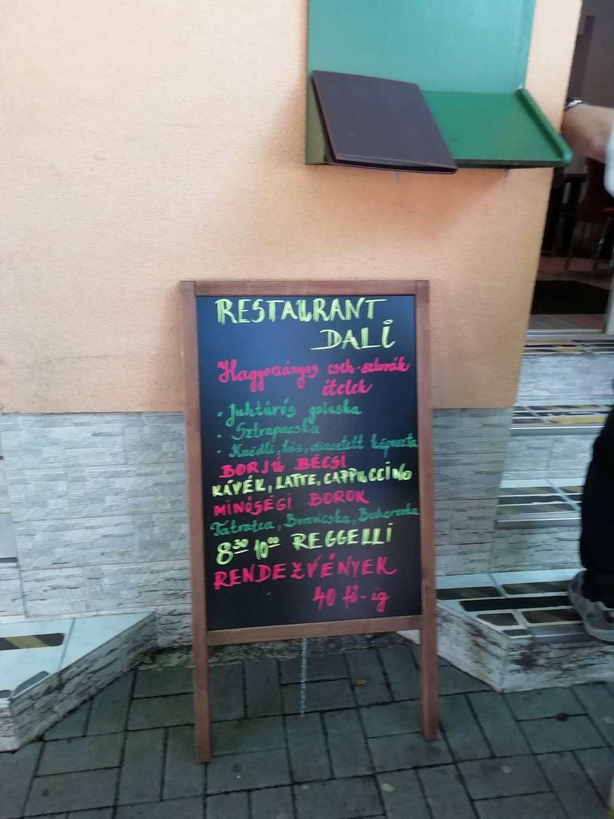 Menu at Dali restaurant, Štúrovo
