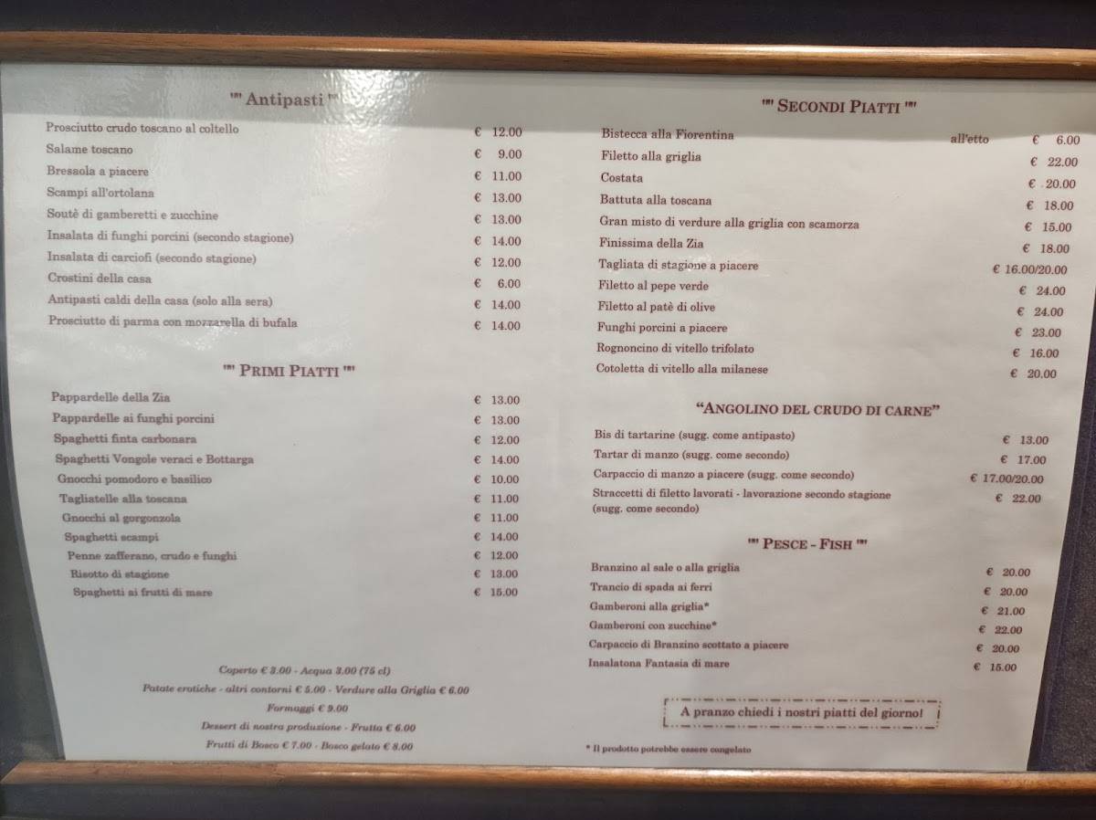 Menu da Dalla Zia ristorante, Milano