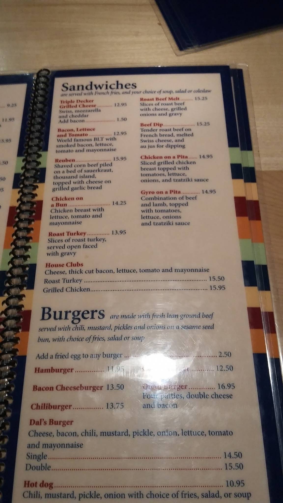 Menu at Dal's Restaurant & Lounge, Winnipeg, 701 Regent Ave W