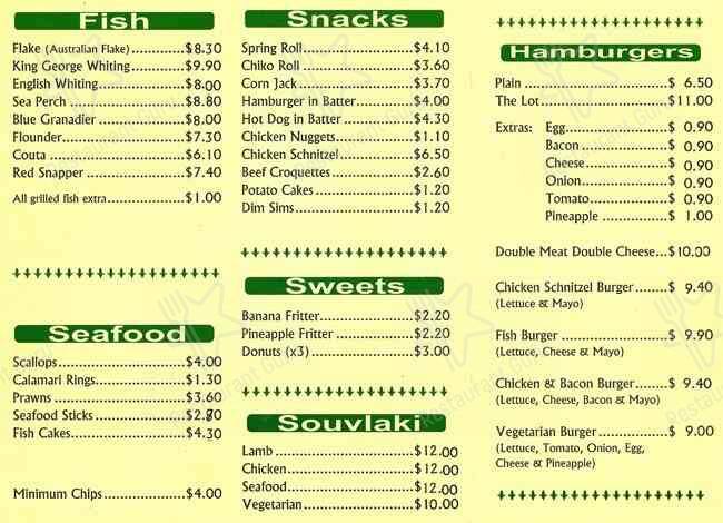 Menu at Dalton Village Fish & Chips restaurant, Epping, 7/351-371 Dalton Rd