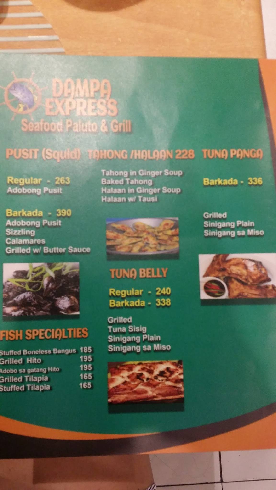 Menu at Dampa Express Katipunan restaurant, Quezon City, 1109 Katipunan Ave