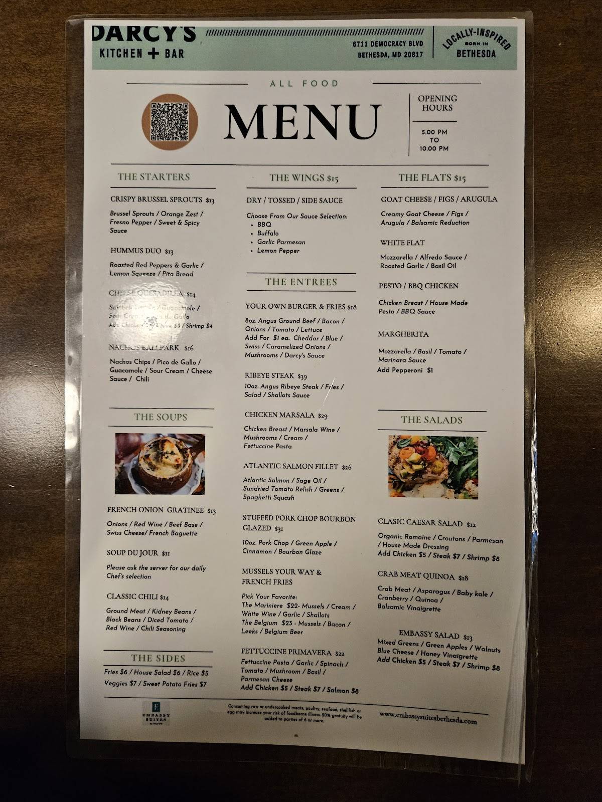 Menu at Darcy's Bar + Kitchen, Bethesda