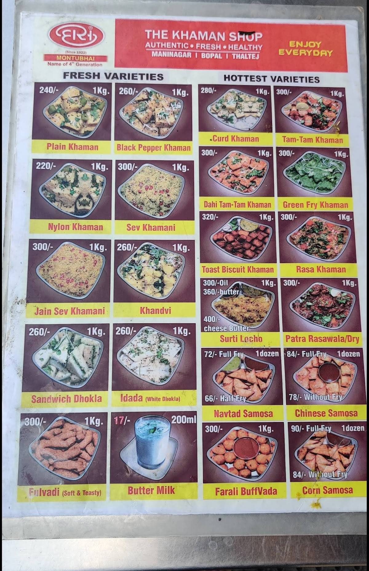 Menu at Das Surti Khaman, Ahmedabad, 2