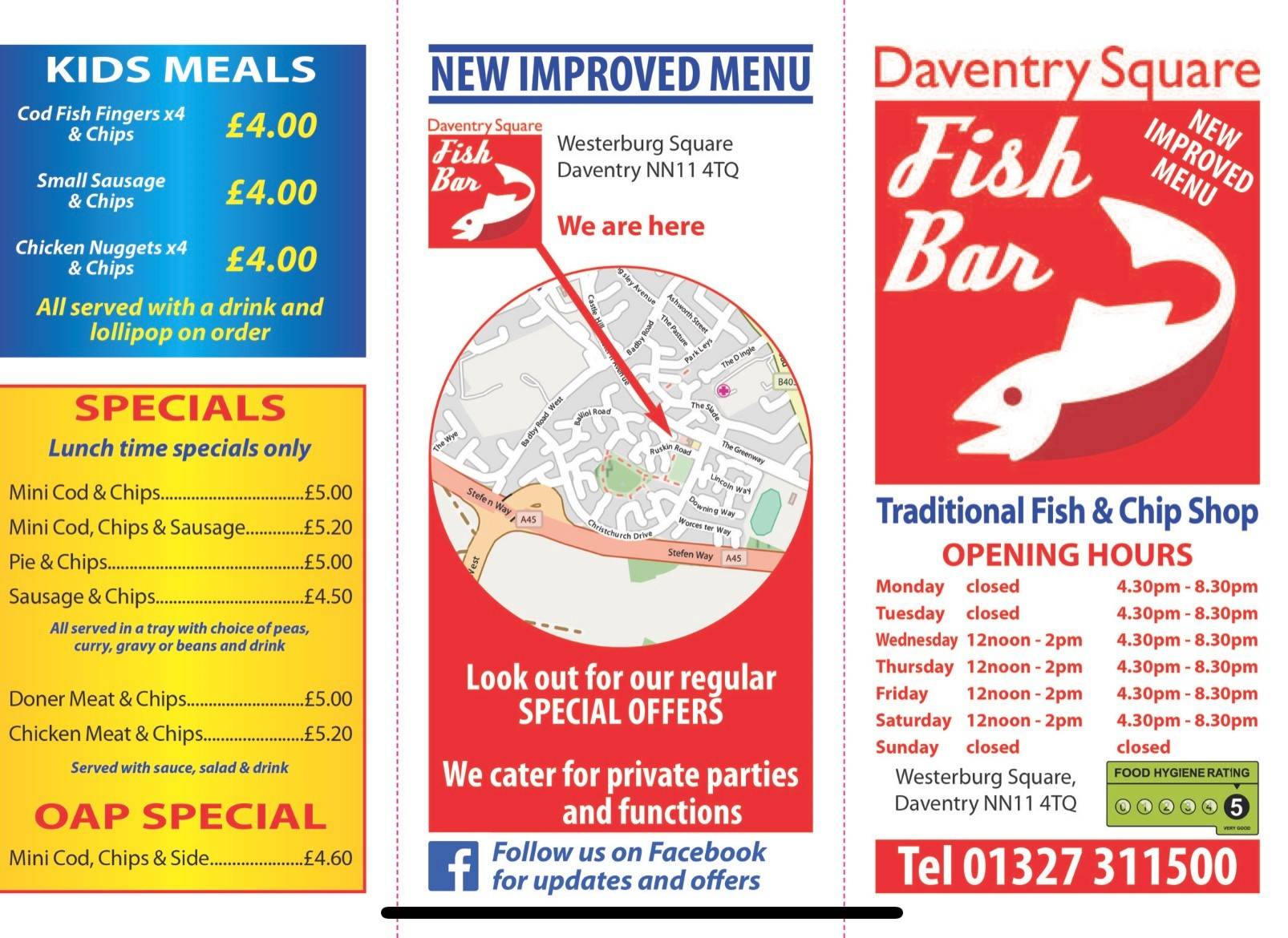 Menu at Daventry Square Fish Bar, Daventry